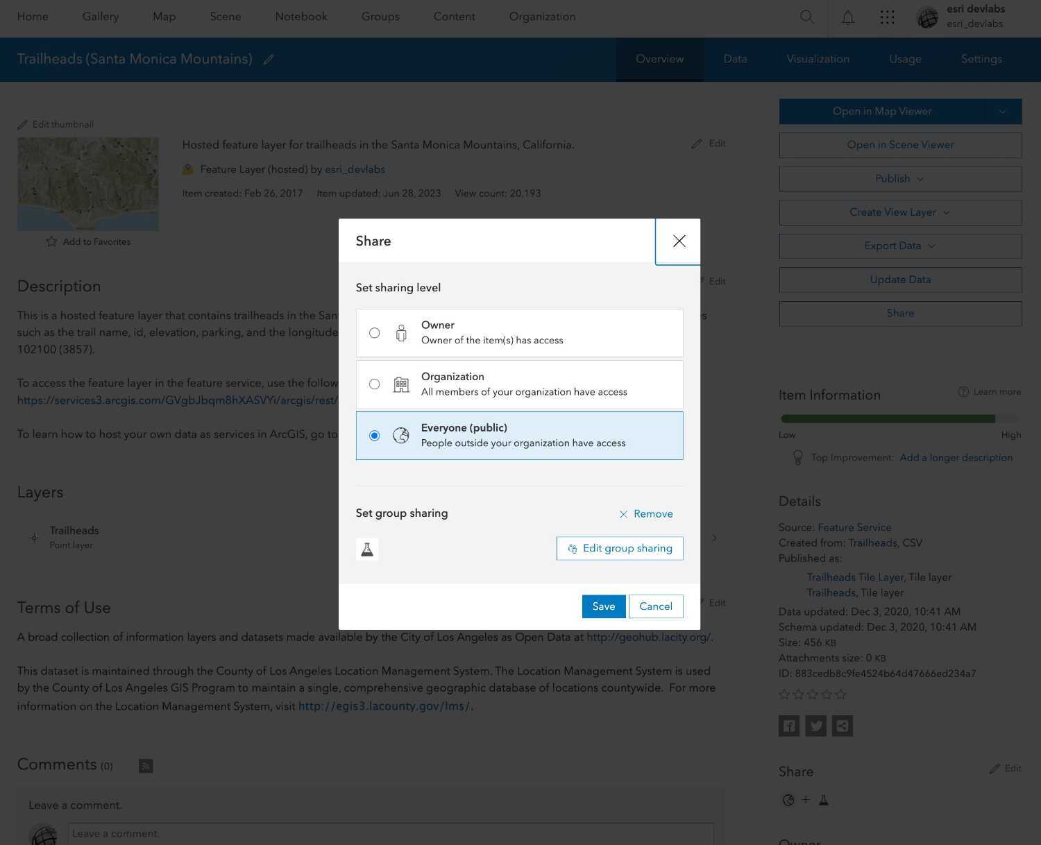 Manage sharing and security | Documentation | Esri Developer