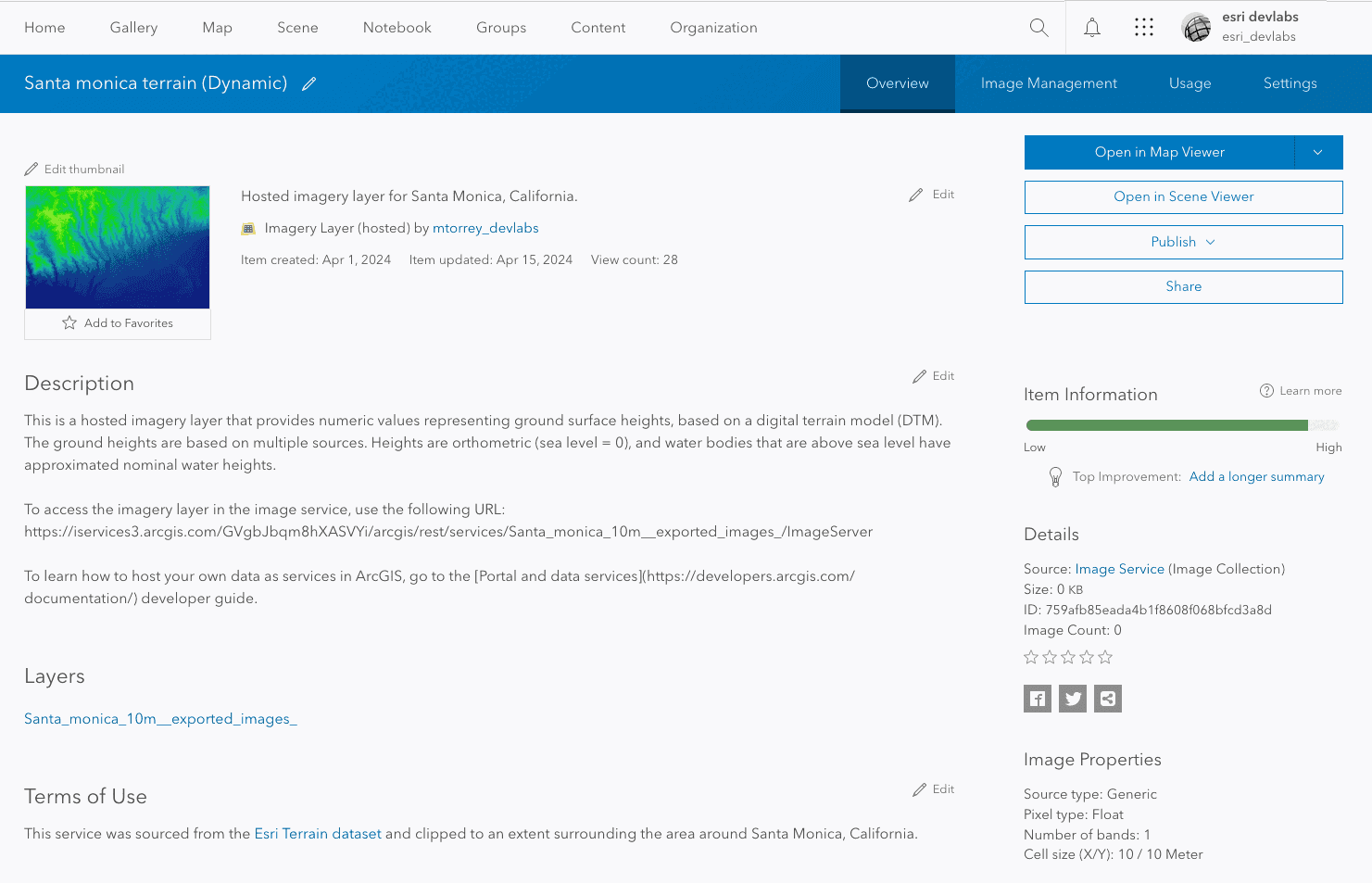 Manage a hosted imagery layer item and service | Documentation | Esri Developer
