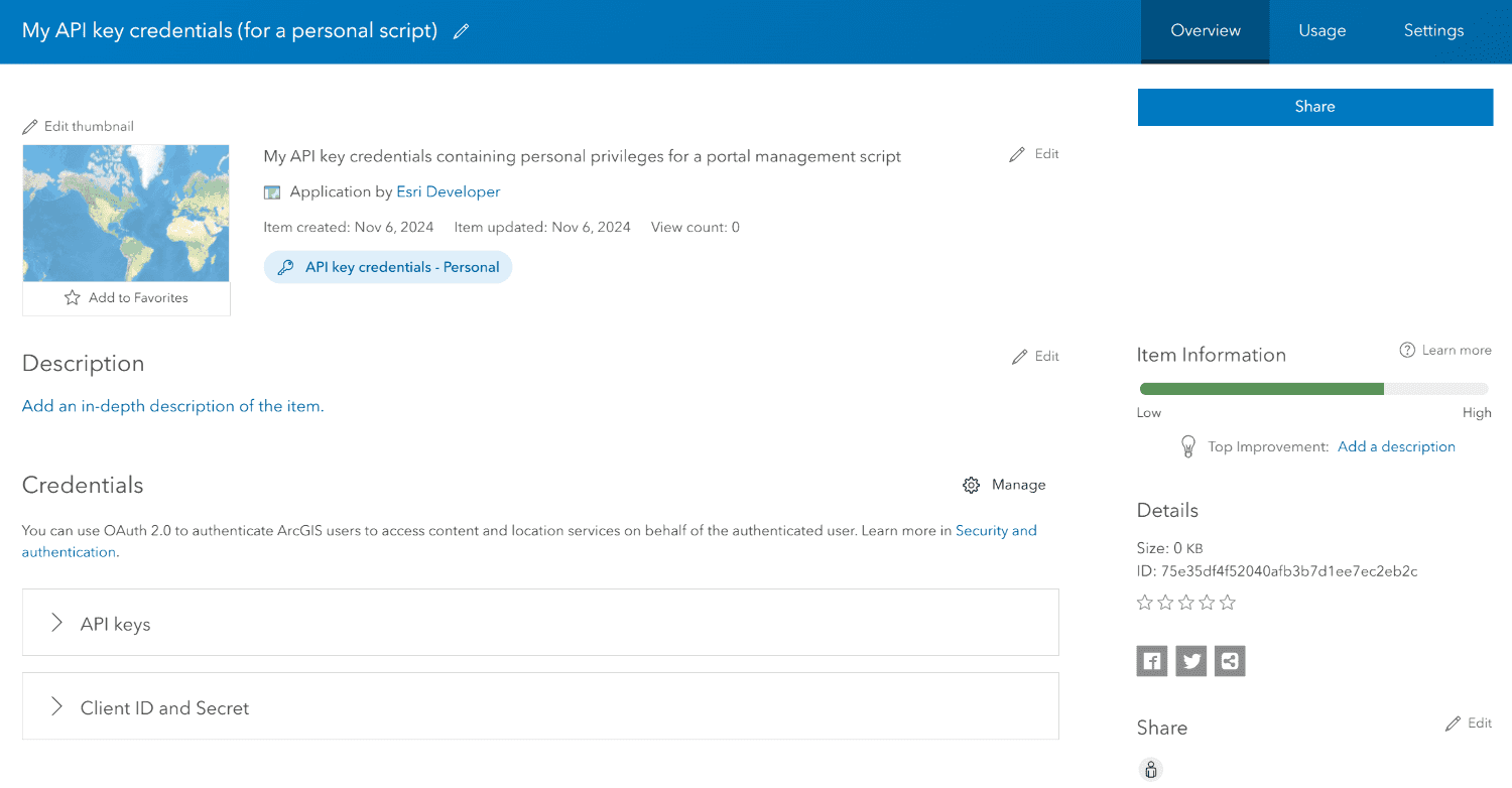 API key credentials | Documentation | Esri Developer