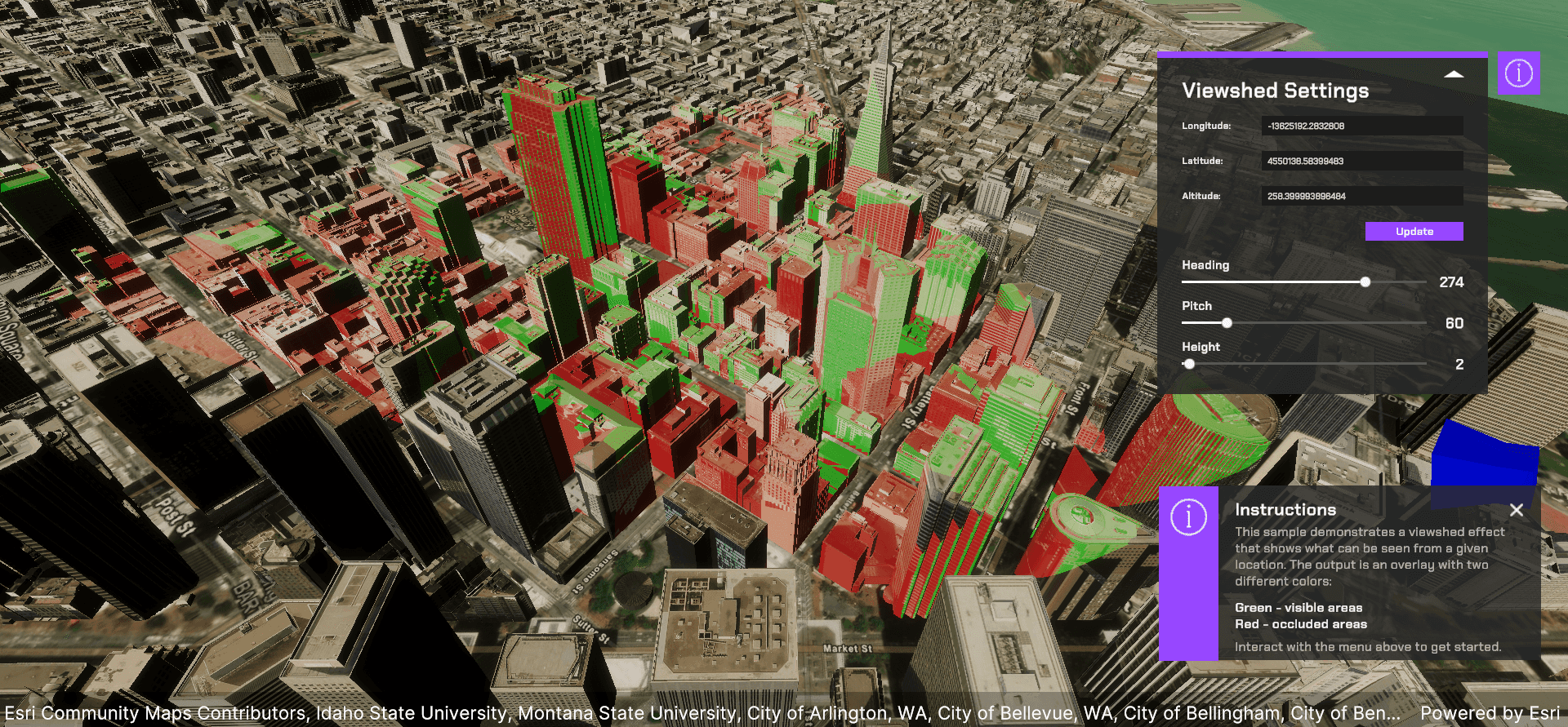 Explore an interactive viewshed visualization | ArcGIS Maps SDK for Unity v1 | Esri Developer