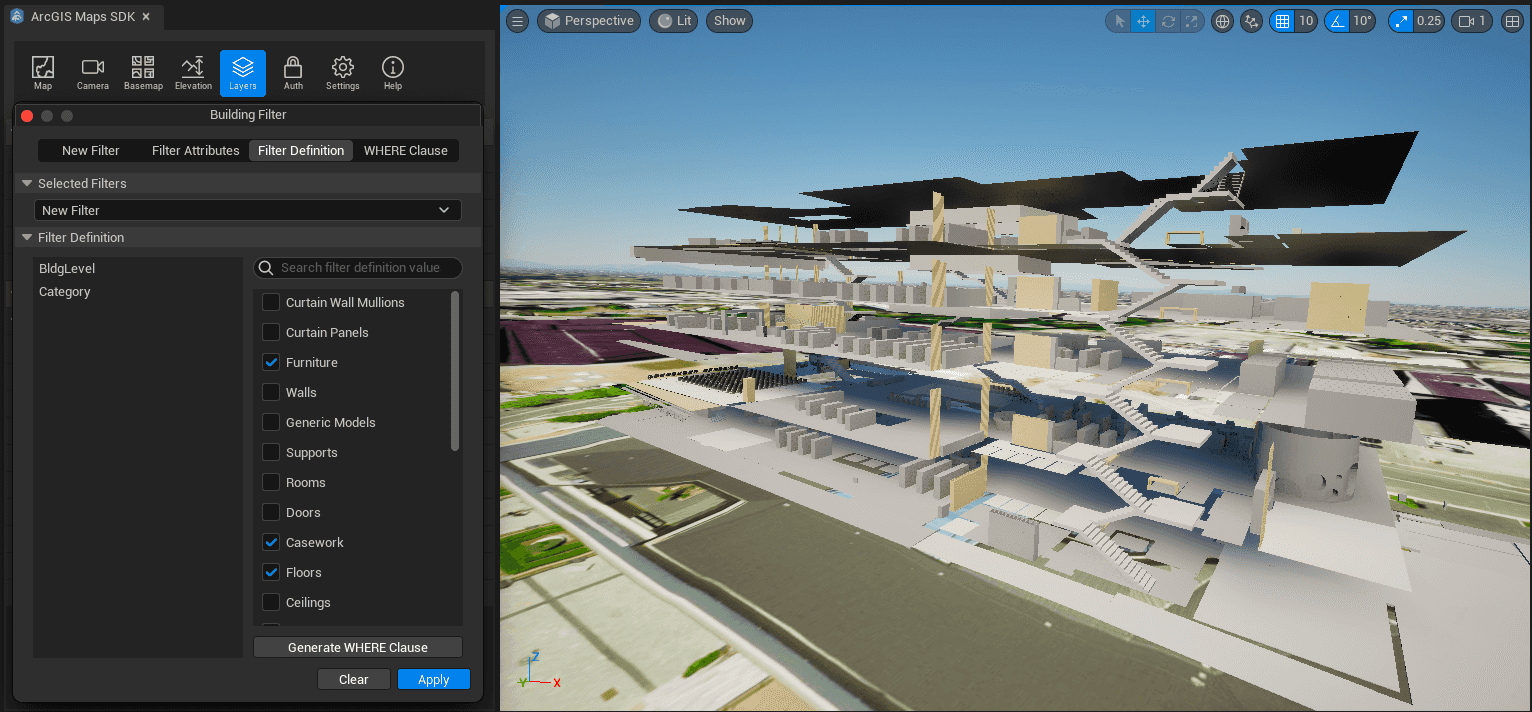 Building filtering | ArcGIS Maps SDK for Unreal Engine v1 | Esri Developer